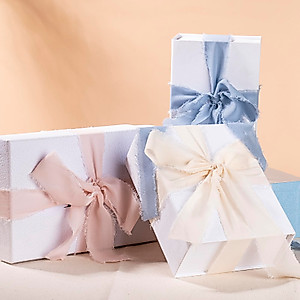 Chiffon Ribbon, 3 Rolls 21 Yards Champagne Handmade Fringe Chiffon Silk Ribbon 1.5" x 7Yd Ribbons Set for Wedding Invitations, Bridal Bouquets, Gifts Wrapping, DIY Crafts