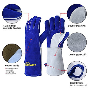 662℉ Welding Gloves HANDSOME PROTECTION 16 Inches, Heat/Fire Resistant Mitts Animal handling Glove Extra Long Sleeve for Oven/Grill/Fireplace/Furnace/Stove/Pot Holder/Tig Welder/Mig/BBQ (Blue)