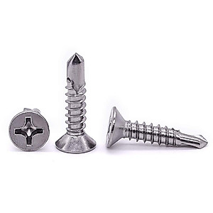 #6 x 1/2" Flat Phillips Drive Head Self Drilling Screws for Metal, 410 Stainless Steel Sheet Metal Tek Screws, Countersunk Head, Quick Self Tappers for Indoor Outdoor, 100 pcs