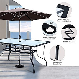 Tangkula 60" x 38" Patio Dining Table, All Weather Rectangular Dining Table w/ 1.6" Umbrella Hole & Steel Frame, Indoor & Outdoor Patio Dining Furniture for Backyard, Garden, Poolside