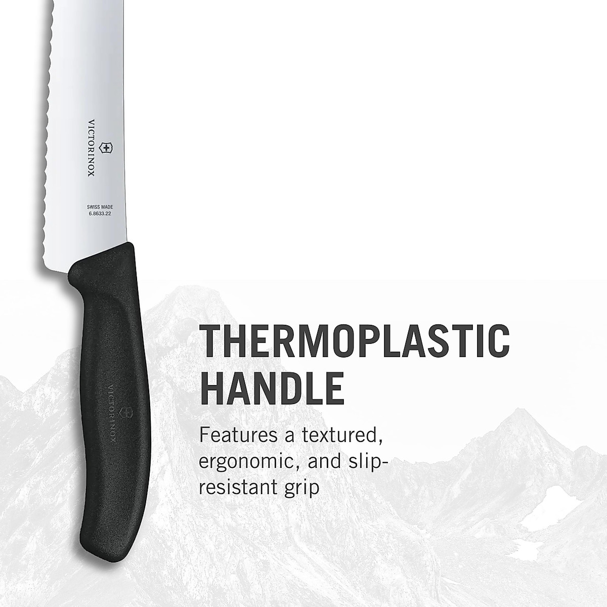 Victorinox Swiss Classic Bread Knife - Serrated Kitchen Knife for Home Essentials - Perfect for Cutting Bread, Fruit & Vegetables - Black Handle, Serrated Edge, 8.5"