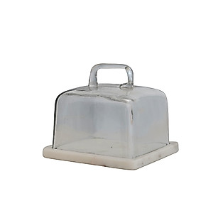 Creative Co-Op Glass Marble Base, Clear and White Cloche