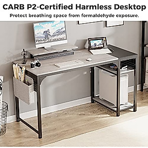 55 Inch Oak Grey Home Office Computer Desk with Monitor Stand Storage Shelves, Work Study Writing PC Gaming Table Large Workstation with Sturdy Black Metal Frame Dual Pegboard Organizers & Accessories