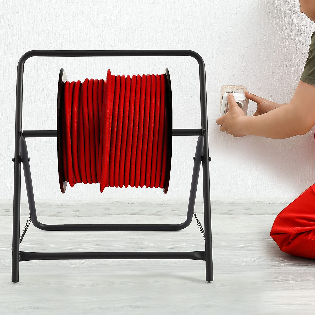 BeiseYu Single Axle Cable Caddy, Commercial Industrial Grade Steel Wire Rack Dispenser, Foldable Electrical Wires Dolly Spinner, Max Weight 66 Lbs (Black)