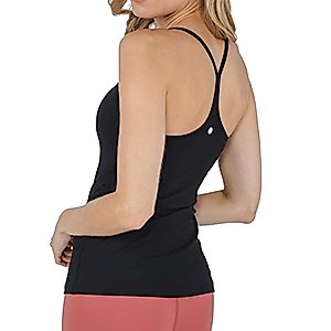 Yogalicious Ultra Soft Lightweight Camisole Tank Top with Built-in Support Bra - Black - Large