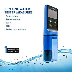 Solaxx MET01A SafeDip Digital Test Meter for pH, Chlorine, Salt and Temperature Blue