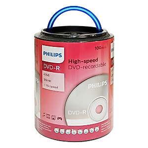 Philips Branded 16X DVD-R Media 100 Pack in Spindle with Handle (DM4S6H00F/17)