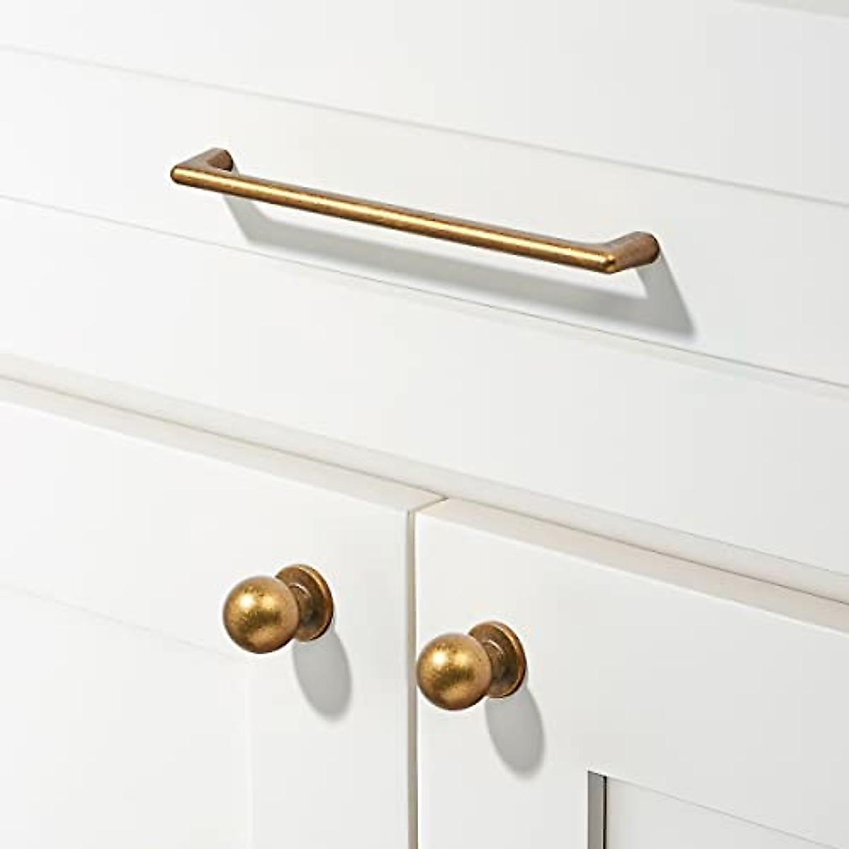 khtumeware 6 Pack 5 Inch(128mm) Hole Centers Vintage Antique Brass Kitchen Cabinet Pulls, Aged Brass Drawer Pulls Kitchen Cabinet Hardware for Cupboard Drawer Handles Dresser Retro Pulls