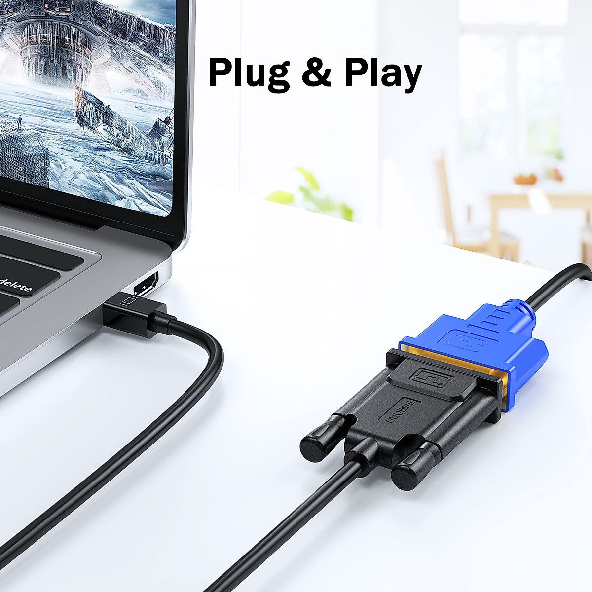 FEMORO Mini DisplayPort to DVI Cable 3FT, Mini DP Display Port to DVI Cord Adapter Male to Male (Thunderbolt and Thunderbolt 2 Port Compatible) Black