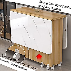 Folding Dining Table, Drop Leaf Dining Table With 2-layer Storage Shelf, Folding Dining Table With 6 Wheels, Space Saving Multifunction Dining Table Expandable for Small Spaces, Kitchen, Small Apartme