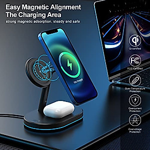 Magnetic Wireless Charger, 3 in 1 Wireless Charging Station for Multiple Devices, for iPhone 14/Pro/Max/Plus/13/12 Series, iWatch 7/6/5/4/3/2, AirPods Pro/2/3/Pro 2(with Adapter)