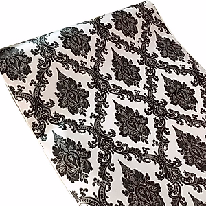 REDODECO Vintage Black Damask Adhesive Paper Shelf Liner Peel & Stick Dresser Drawer Sticker Home Deco Wallpaper 17.7inch by 100inch