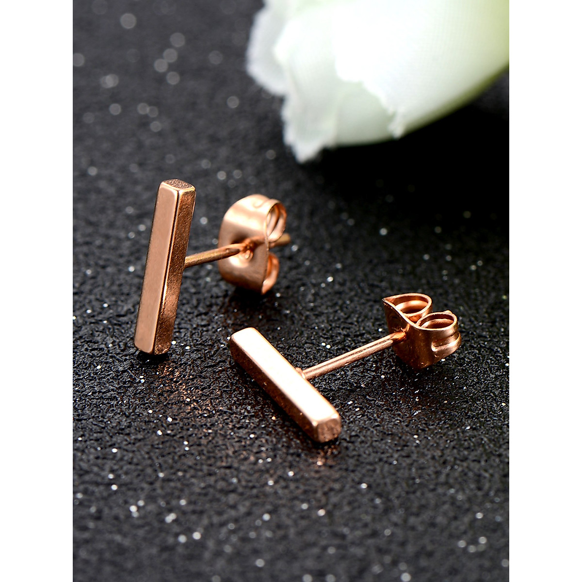 Mudder 4 Pairs Stud Earrings Stainless Steel Line Stick Stud Earring Rectangle Bar Stud for Men and Women, 4 Colors