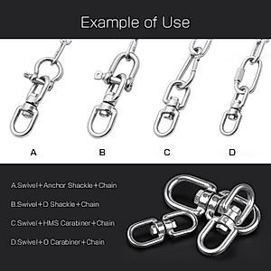 AMYSPORTS Heavy Stainless Swivel Eye Ring Steel Hanging Swivels Eye Connector Double Ended Swivel Eye Marine SUS316 Loop Dia 6mm 3/13inch 330lbsf 4pcs