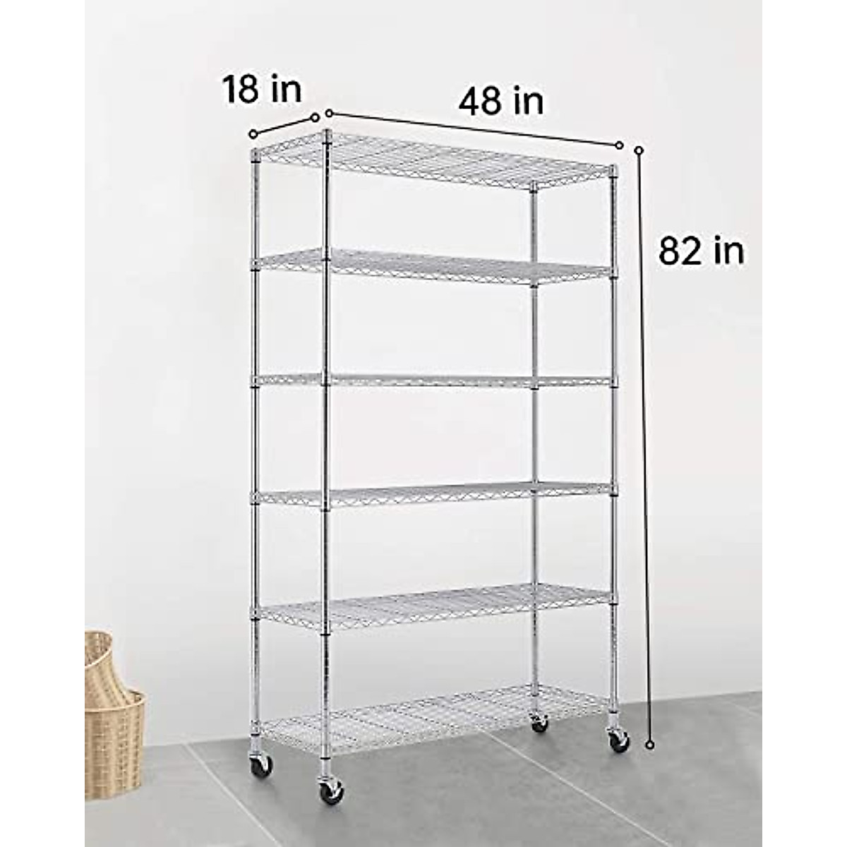 FDW 18x48x82 inch Wire Shelving Unit with Wheels Steel 6 Tier Heavy Duty Layer Rack Storage Metal Shelf Garage Organizer Wire Rack Shelving Adjustable Utility 2100 LBS Capacity,Chrome