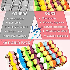 Bath Bomb Gift Set, Family Pack Mini Bath Bombs with Reusable Bowknot, 40 Pcs Organic Bath Bombs, Natural Bath Bombs for Kids, Women & Men, Best for Christmas & Any Anniversaries