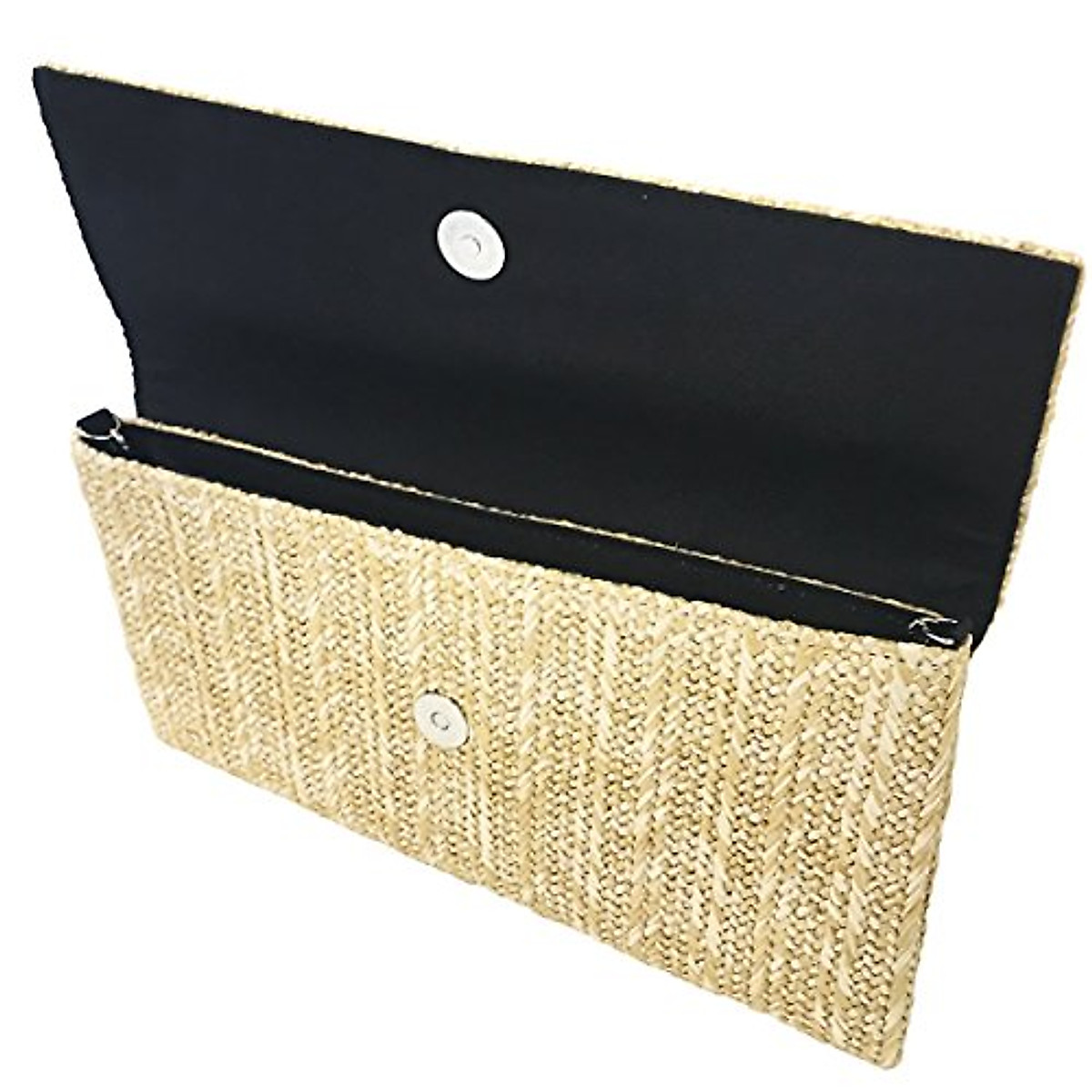 JNB Natural Straw Flat Clutch, Natural Medium