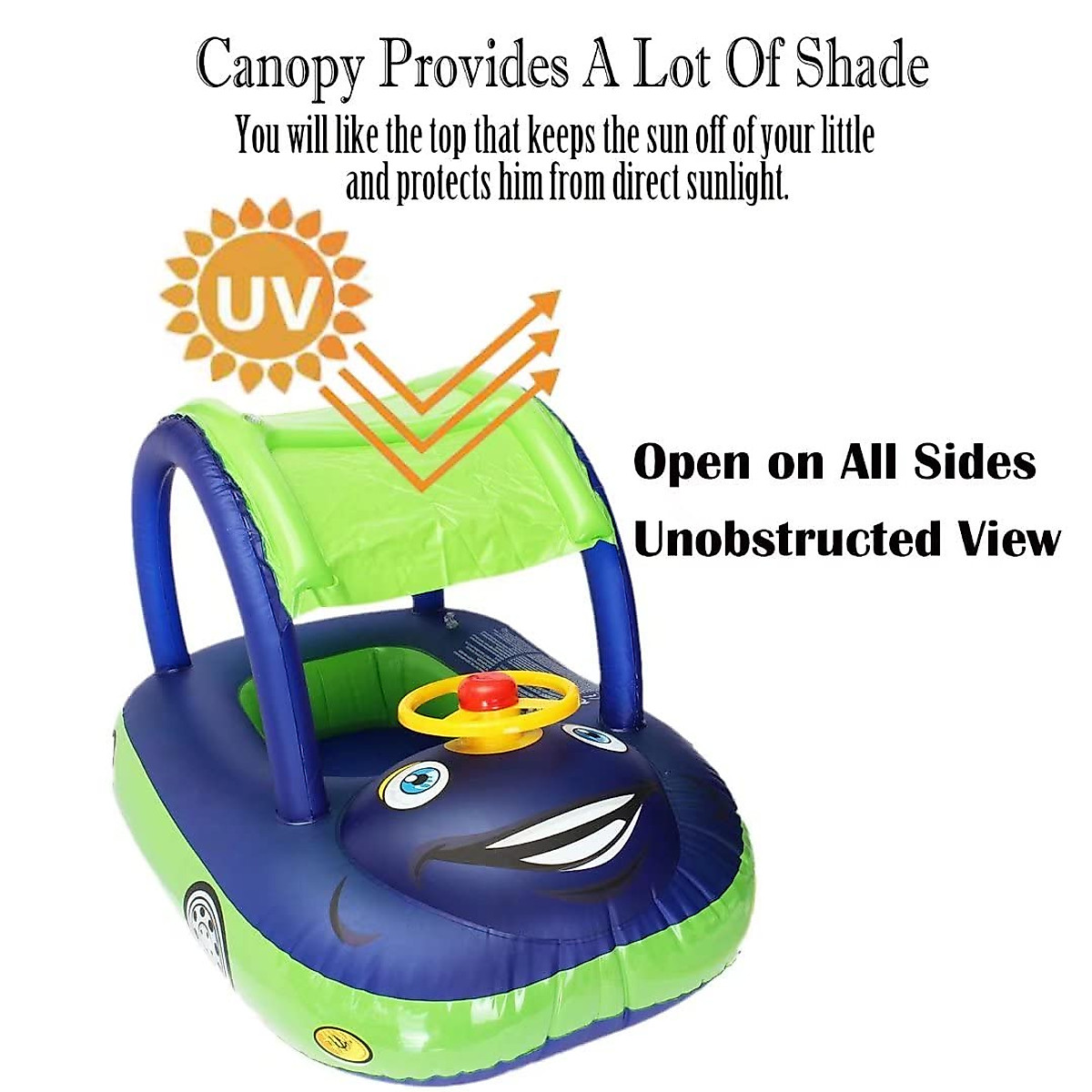 QIAONIUNIU Baby Pool Float with Canopy Summer Steering Wheel Sunshade Swim Ring Car Inflatable Toys Infants Float Seat Boat for Kids Toddlers