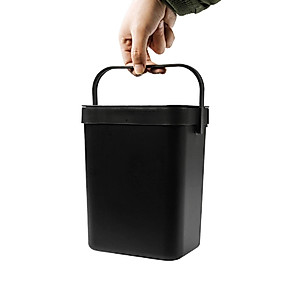 Domiella 2 Pack 1.3 + 0.8Gal Hanging Small Trash Can with Lid, Kitchen Compost Bin for Counter Top Under Sink, Sealed Food Waste Bin, Mountable Indoor Compost Bucket for Cupboard/Bathroom (Black)