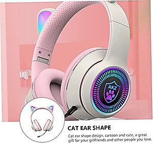 SOLUSTRE 3 pcs Luminous Cat Headset Sound Computer Gamer Headset LED Light Headset RGB Lighting Headphone cat Ear Noise-canceling Headphones Wired Headset with Sound Card abs