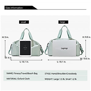 Duffle Bag, Gym Bag for Women, Separate Shoes Compartment Yoga Bag, Wet and Dry Separation Beach Bag (Large, Mint Green)