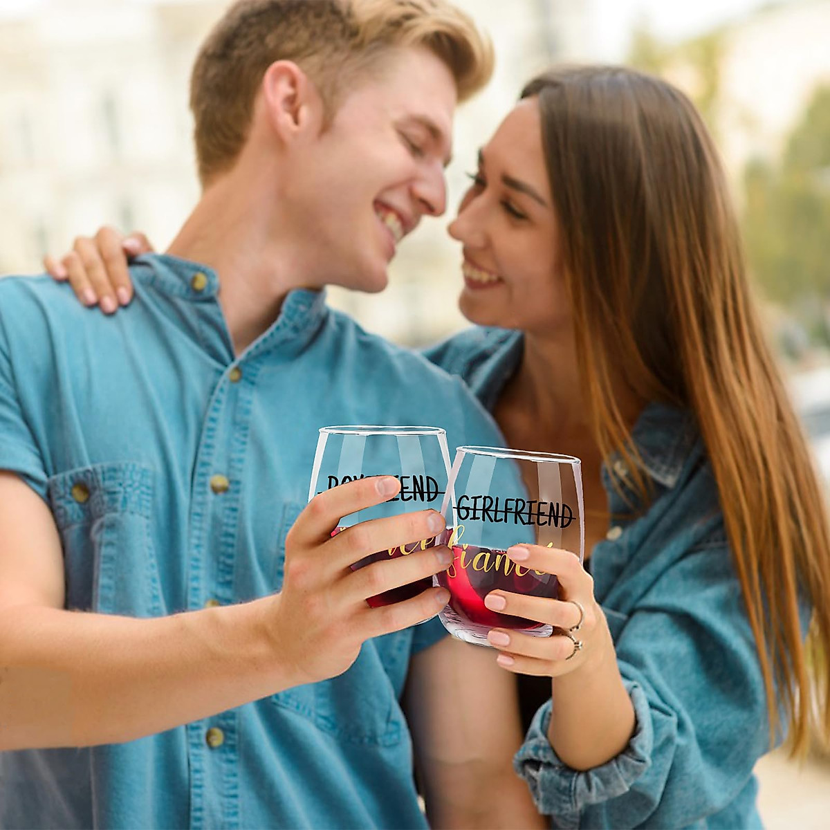 Engagement Gifts for Couples, Wine Coffee Glass Engaged Gift Set with Wine Bag for Women his and her him Fiance Fiancee Friend Girlfriend Boyfriend Newlywed, Bride and Groom to be, Bridal Shower Gift