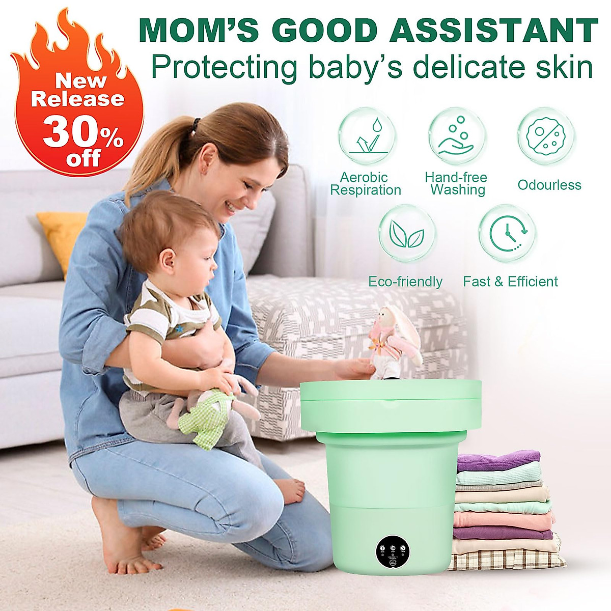 HULKNPEW Portable Washing Machine,Floading Washing Machine Upgraded 8L Large Capacity Foldable Washer,Fast and Deep Cleaning,Suitable for Apartments,Dormitories,Camping,RV,Travel,Hotel etc (Green)