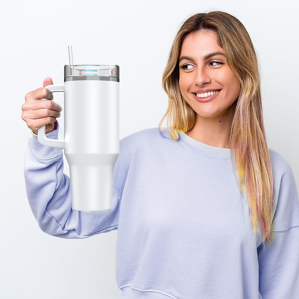 VBV 40 oz Tumbler with Handle and Straw, BFA Free Tumbler with Lid and Straw, Double Wall Vacuum Reusable Stainless Steel Insulated Water Bottle for Home, Office and Travel