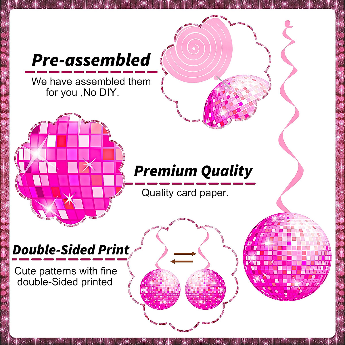 Pink Disco Ball Party Hanging Swirls 70s Disco Birthday Party Decoration Disco Ball Themed Swirl Ceiling Disco Party Hanging Streamer for 70s 80s Party Baby Shower Supplies