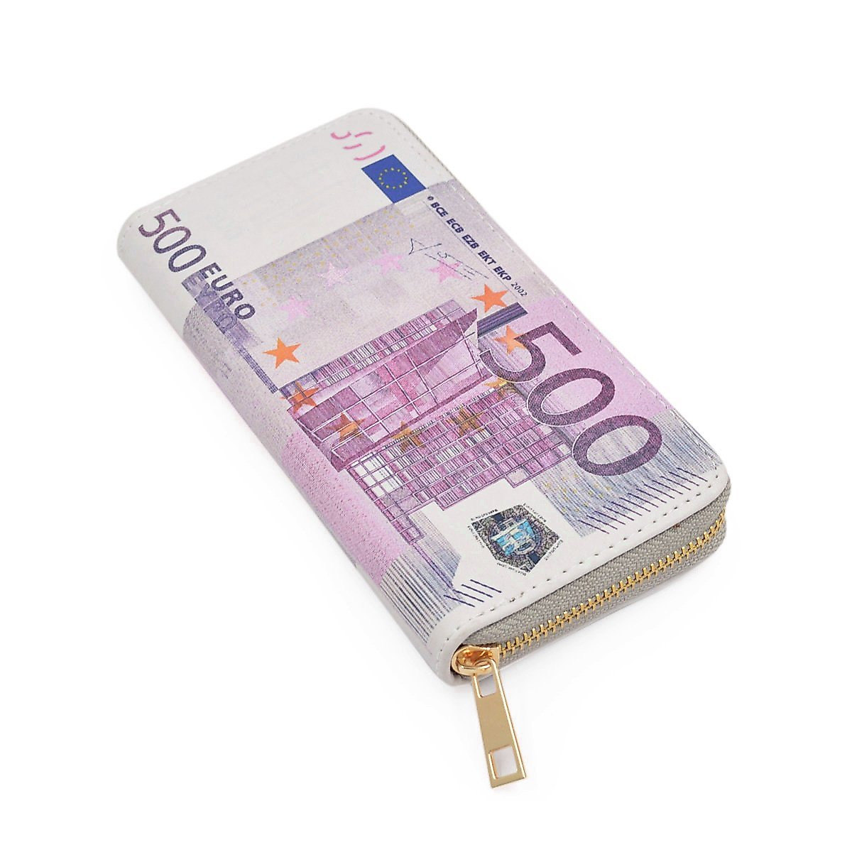 500 Euro Currency Money Bill Print PU Leather Zip Around Wallet
