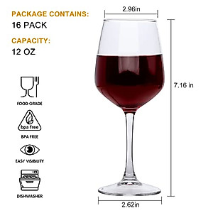 Cadamada Wine Glasses,12oz Red Wine Glasses,for Red or White Wine, High-end Banquet, Party, Bar, Wedding, Gift (16 pcs)