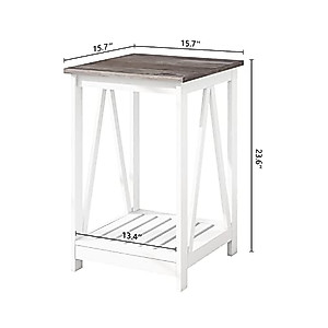 UYIHOME Farmhouse Coffee Table and End Table Set, Oak Grey Wooden Living Room Furniture with Slats Base, Oak Grey