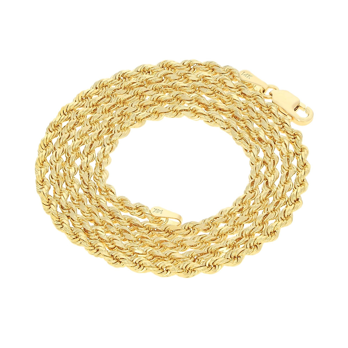 Nuragold 14k Yellow Gold 3mm Solid Rope Chain Diamond Cut Link Pendant Necklace, Mens Womens Jewelry 16" 18" 20" 22" 24" 26" 28" 30"