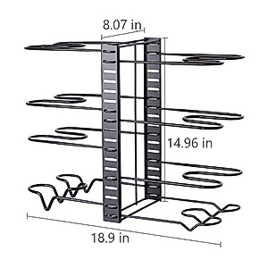 KLEVERISE 8 Tiers Pot Pan Organizer Rack Storage Under Cabinet – Thicken Wire with Anti-Slip Silicon Coating - Height Adjustable DIY Heavy Duty Space Saving Pot Pan Lid Holders