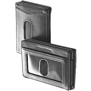 Compact RFID Sleeve Wallet Premium Leather Minimalist Money Clip Card Holder 10 Cards