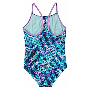 Speedo Girls Thin Strap One Piece Swimsuit (US, Alpha, X-Large, Regular, Deep Aqua/Purple)