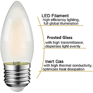 Jacqings E26 Candelabra Light Bulbs Frosted Glass Chandelier Light Bulbs 60watt Equivalent 3000K Warm White B11 Torpedo Tip Dimmable 6W LED Decorative Candle Light Bulbs (8)