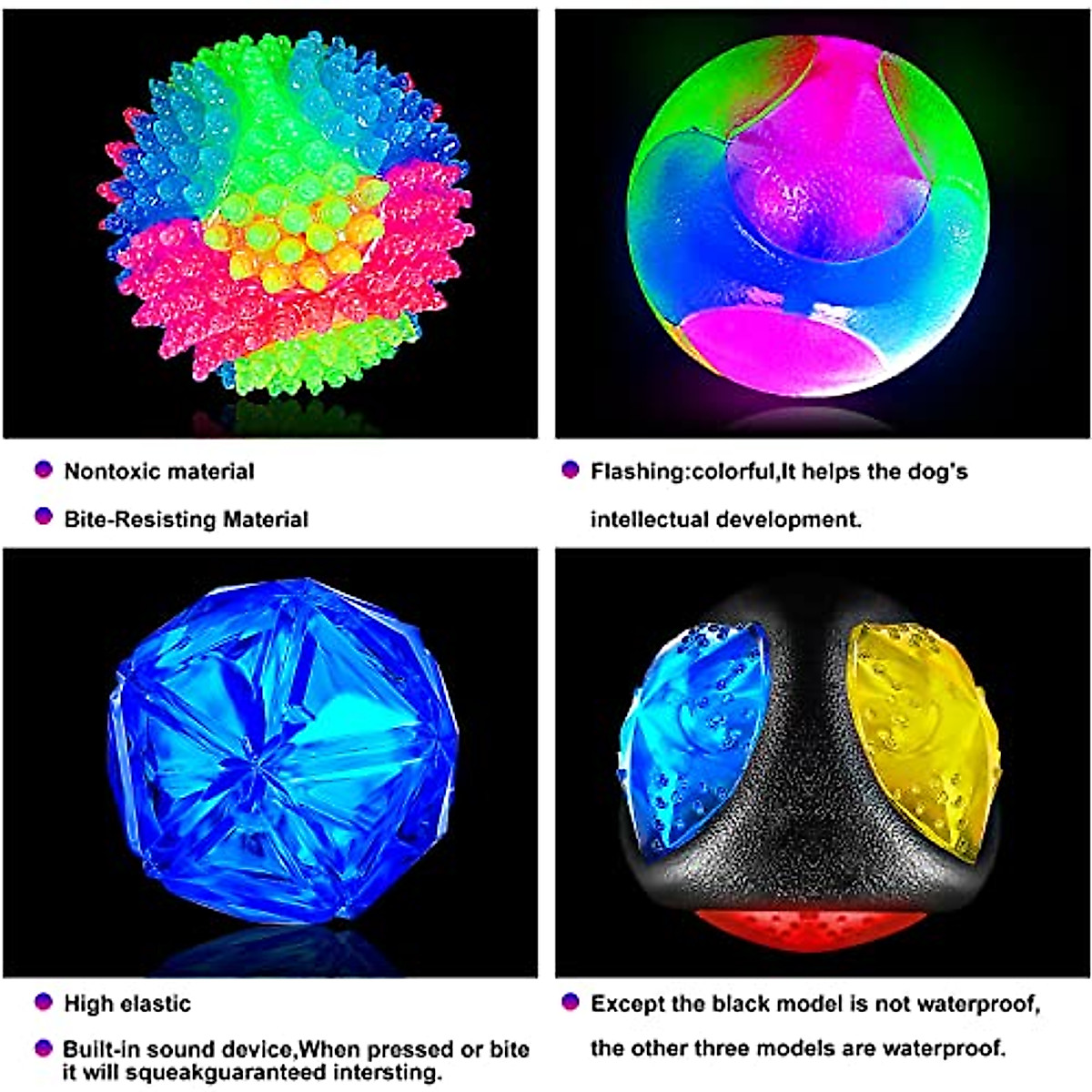 4 Pieces Light up Dog Ball Spiny Light up Dog Ball Flashing LED Dog Ball for Dog Glow in The Dark Flashing Ball Dog Squeaky Toy Bounce Activated Toy PET Ball for Dogs and Puppies