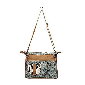 Myra Bag Puerile Upcycled Canvas & Cowhide Shoulder Bag S-1454, Blue