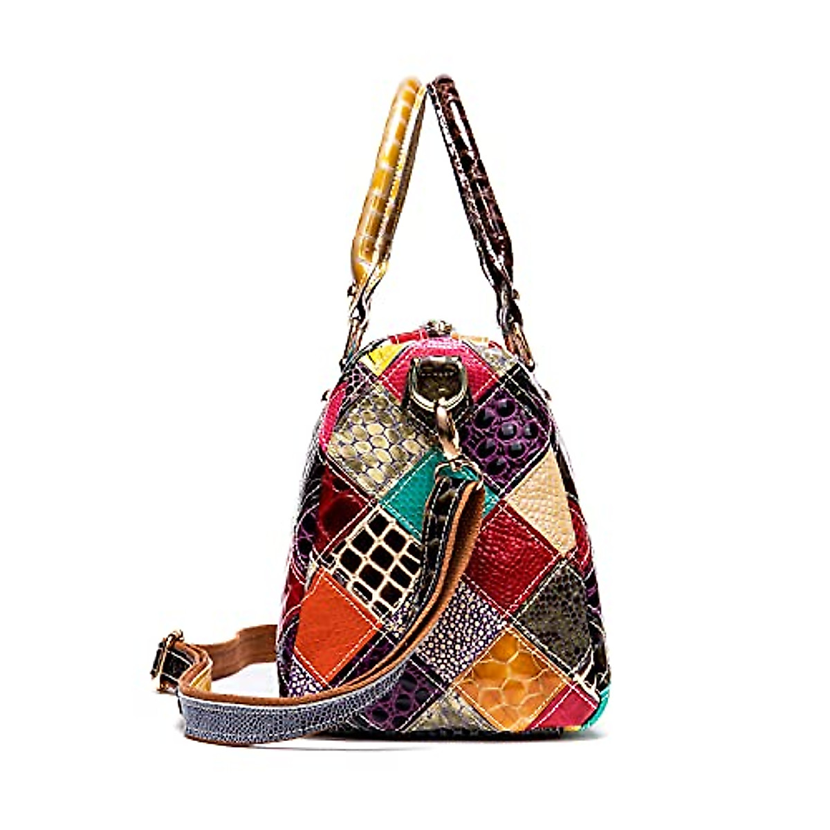 Women's Purses and Bags Multicolored, Genuine Leather Patchwork Tote Bag Large Capacity with A Detachable Shoulder Strap