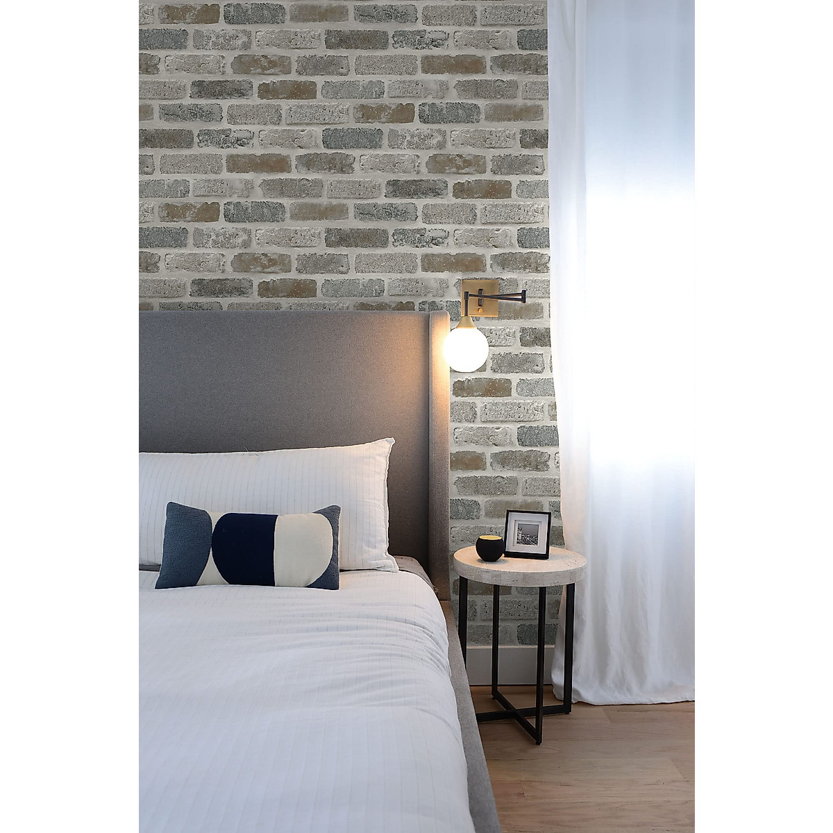 NextWall Washed Faux Brick Peel and Stick Wallpaper