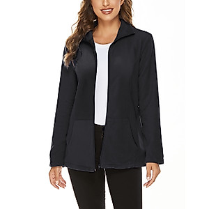 Hibelle Zip Up Jacket, Women Fleece Coats XXL Lightweight Thin Athletic Plus Size Long Sleeve Zipped Tops for Fall Winter Stylish Fashion Comfy Attires Black 2XL