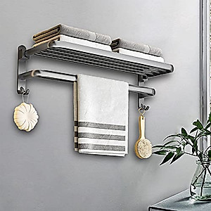 Bathroom Towel Rack Towel Shelf Bathrobe with Hooks Storage Towel Holder Hanger for Kitchen, Lavatory, Laundry Room, Hotel, 15.75x8.27x7.36inch