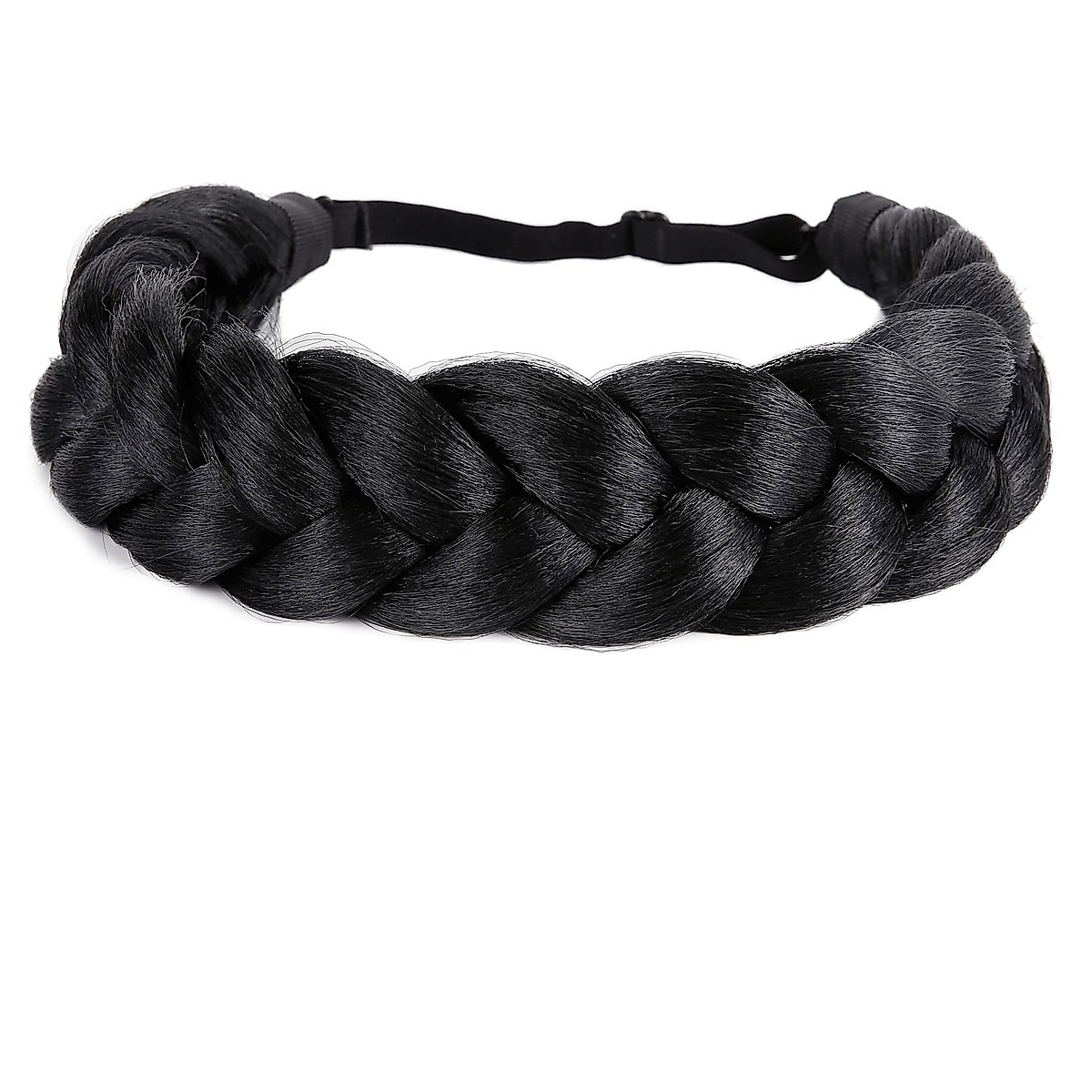 STHEJFB Bohemian Braided Headband Oversized Classic Wide Braids Adjustable Elastic Strap Synthetic Wig Headband Women's Braids Beauty Accessories (Black 1B)