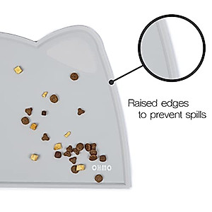 OHMO - Cat Food Mat, Silicone Pet Feeding Mat for Floor Non-Skid Waterproof Dog Water Bowl Tray, Easy to Clean Pet Placemat (Ash, 18 * 9.8&#039;&#039;)