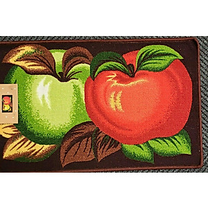 THE RAISE Kitchen Rug, Kitchen Mat, Printed Kitchen Rug (nonskid Back) (18" x 30") 2 Apples, Green & RED