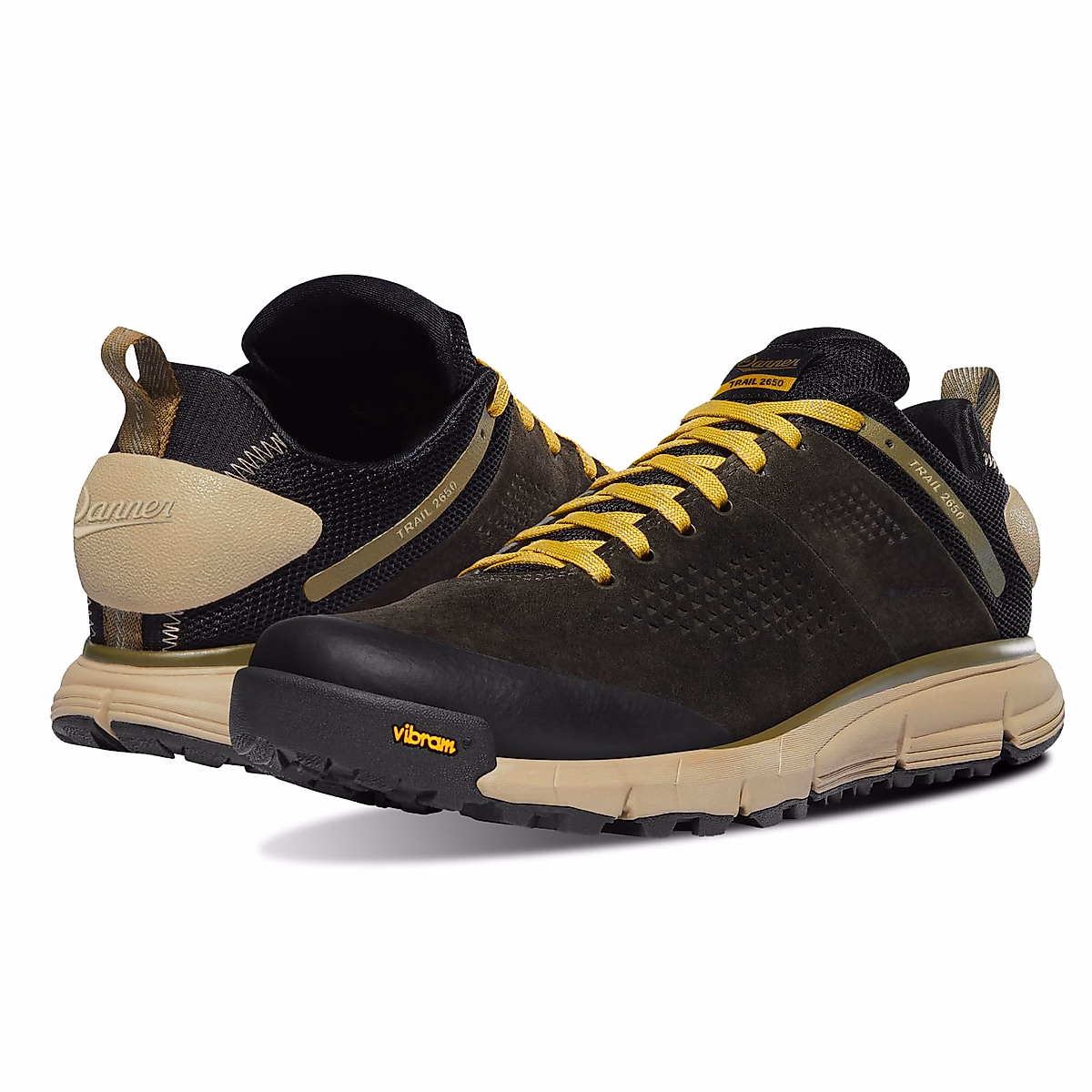 Danner Trail 2650 3” Waterproof Hiking Shoes for Men - Durable Leather & Textile Upper with Breathable Gore-Tex Lining and Vibram Traction Outsole, Black Olive/Flax Yellow - 12 EE