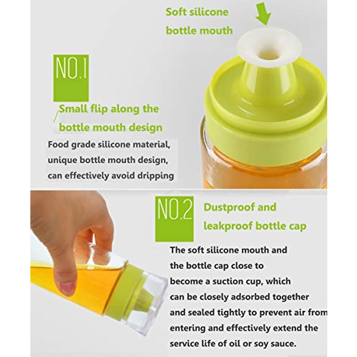 BONA FIERER 2 Pack Oil/Vinegar Cruet Glass Olive Oil Dispenser Bottle Set for Kitchen Cooking Oil Container - Non-Drip Spout, Air-Tight Cap-170ML/5.75OZ (Black)