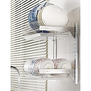 JUNXIAN Dish Rack Dish Rack, Dish Drainer, Kitchen Dish Rack Storage Shelf, 2 Tier Dish Rack Holder, Dish Drying Rack Dish Containers(A)