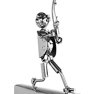 BRUBAKER Wine Bottle Holder 'Fisherman Catching Fish' - Table Top Metal Sculpture - with Greeting Card